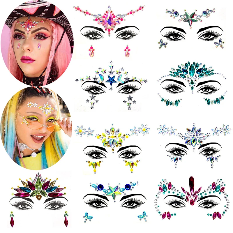 Adhesive Face Jewelry Sticker Body Sticker Tattoo Crystal Glitter ...