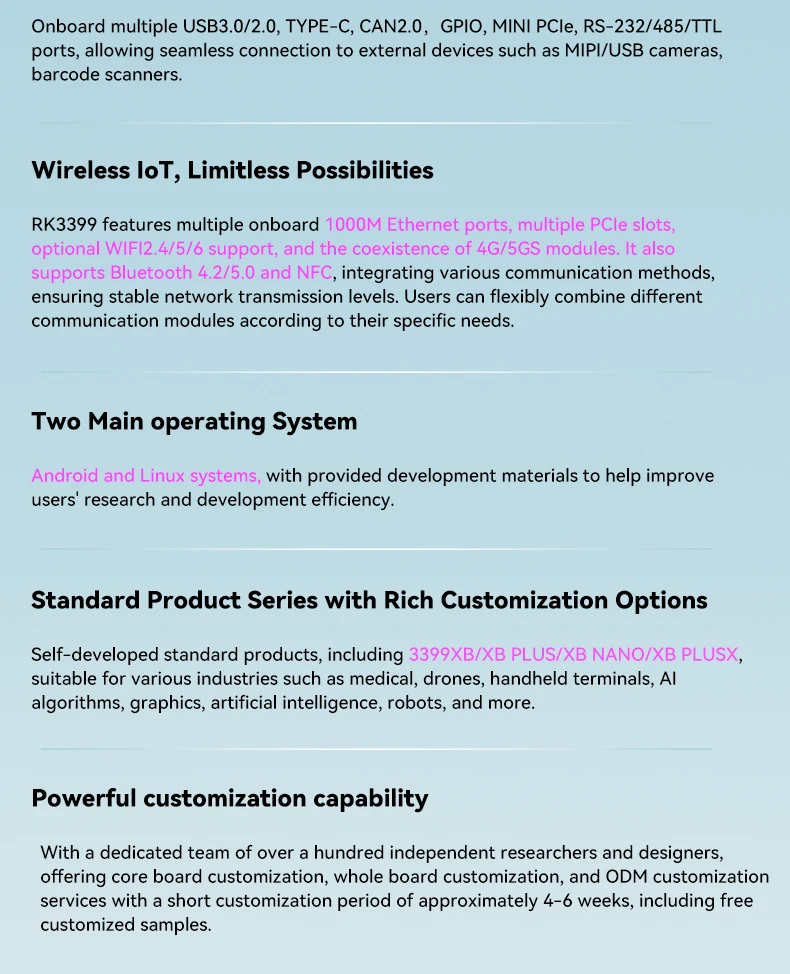 Rockchip RK3399XB/XB PLUS/XB NANO/XB PLUSX Core Board Customization