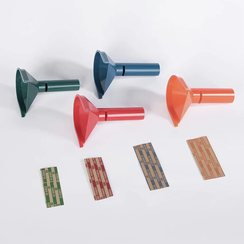 Coin Wrappers with Coin Sorter Tubes Funnel Shaped Color Coded Coin ...