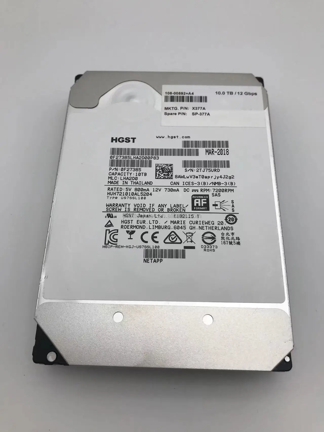 X377A 10TB at 7.2k RPM 12gb/s NL-SAS Drive for Netapp Server