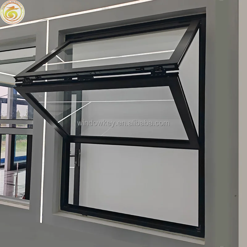 Commercial Black Vertical Up Bi-folding Windows Double Glass Aluminum ...