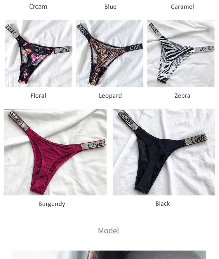 Custom Diamond Logo Underwear Luxury Ladies Tanga Mujer G-string Satin ...