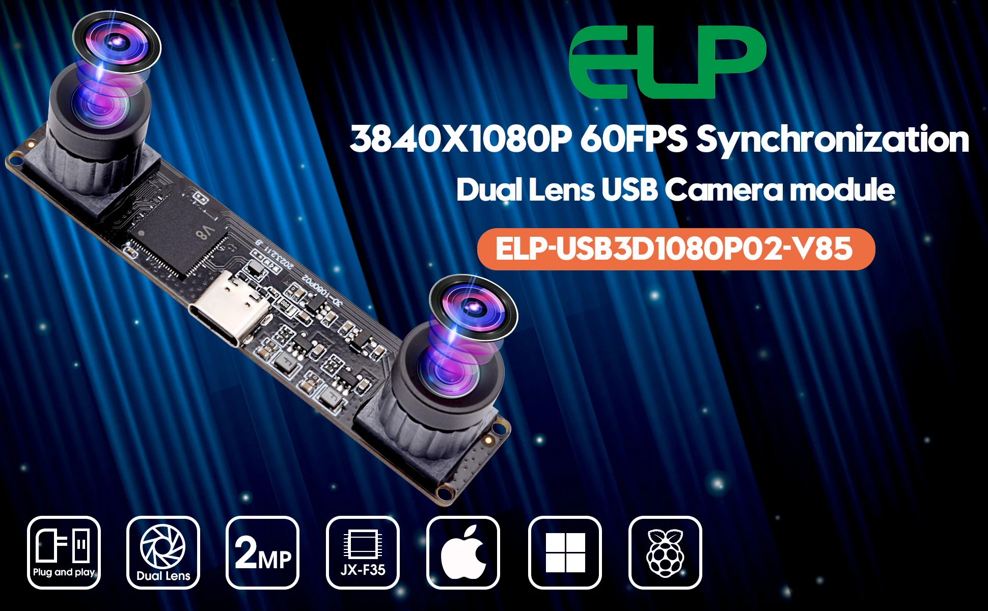 ELP 4MP Dual Lens USB Camera - High Speed 1080P 60fps