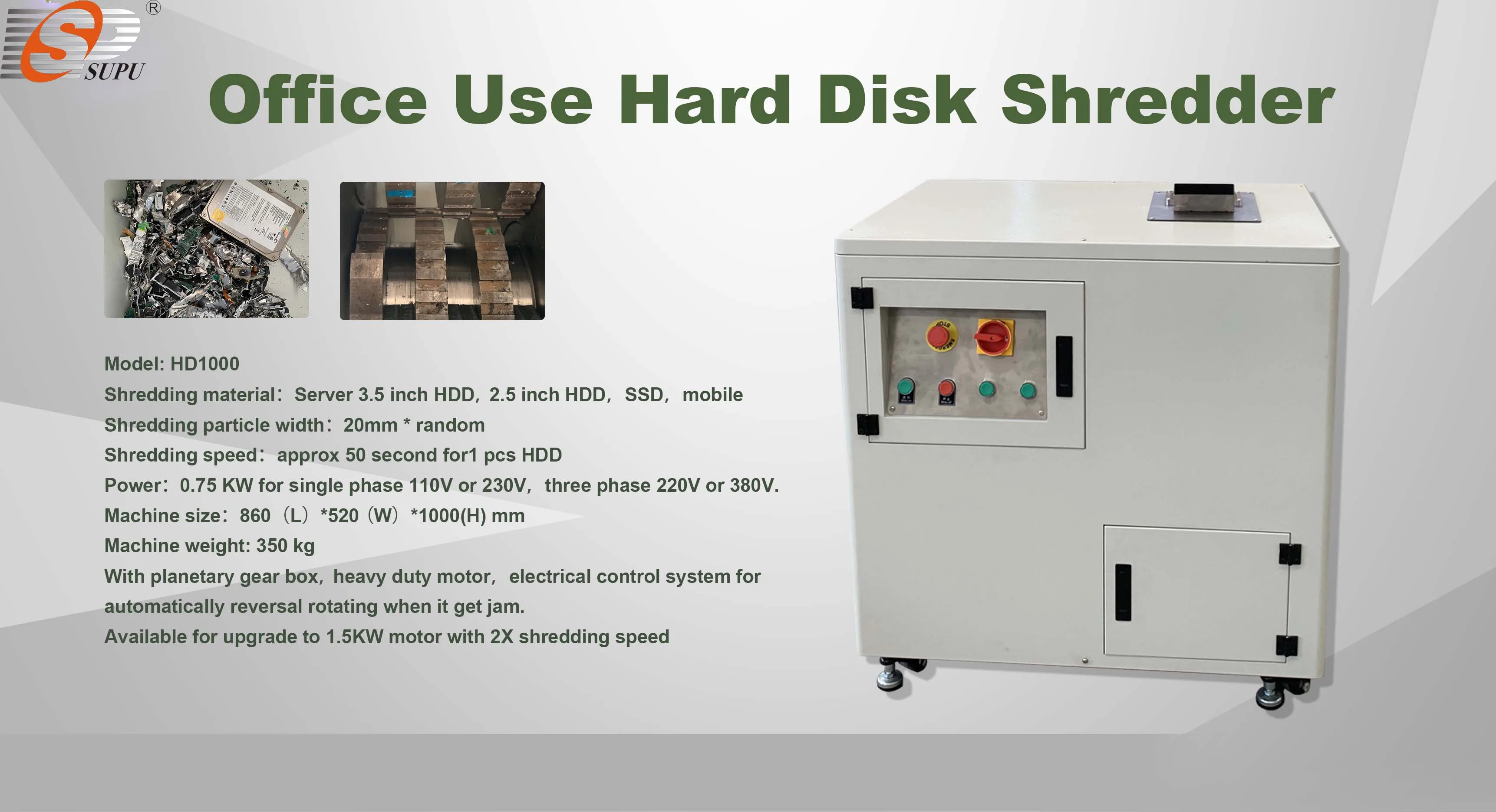 High Security Double Shaft Shredder Small Size HDD SSD 2.5inch HHD Twin ...