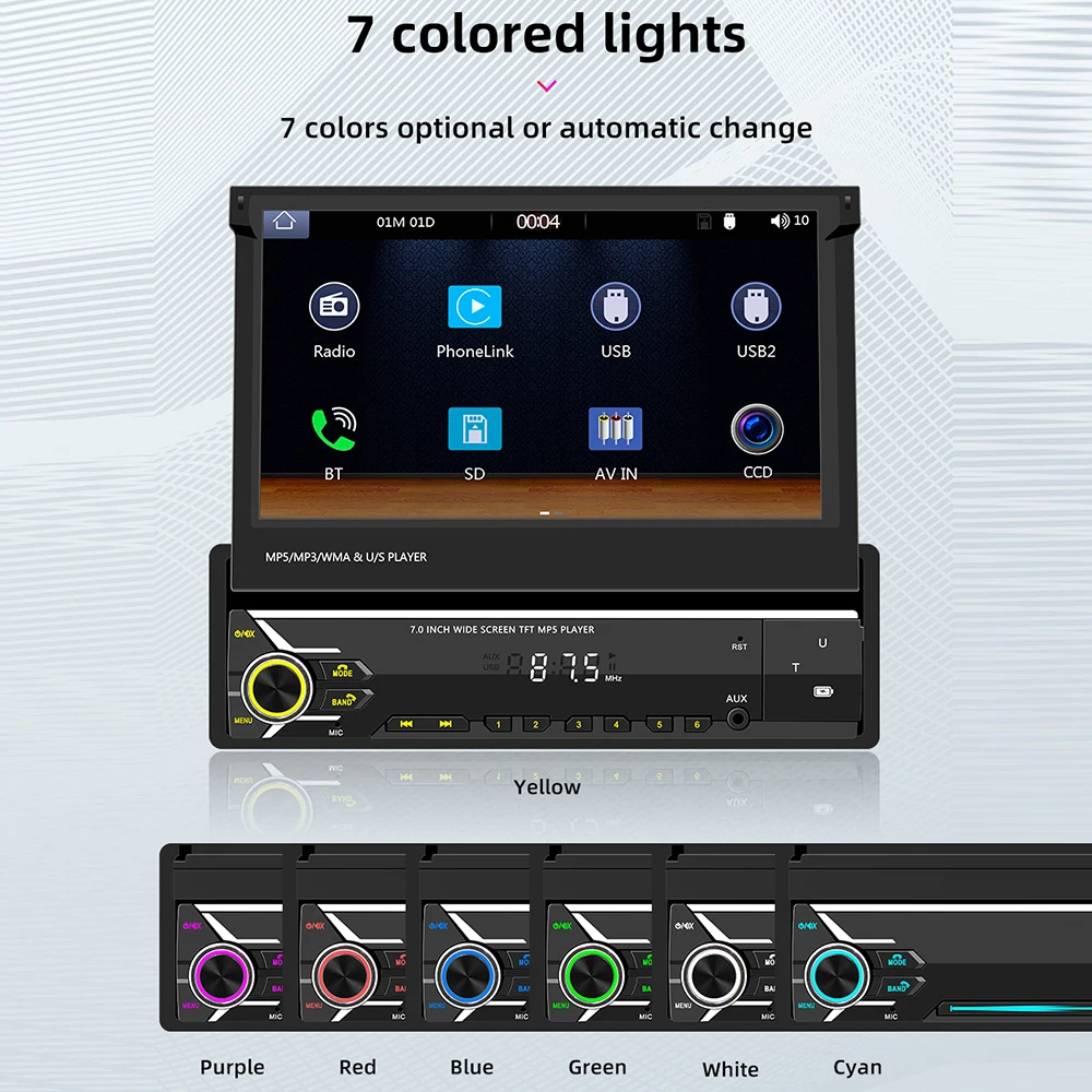 1 Din Android Car Radio 7 Inch Retractable Car Dvd Player Universal Car Stereo Radio System Mp5 ...