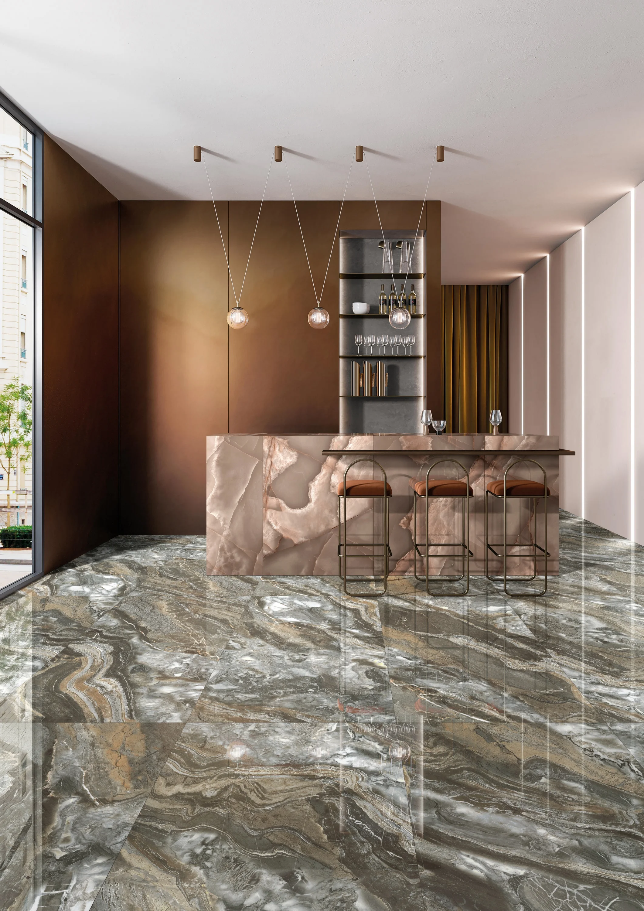 Grey Porcelain Polished Glazed Marble Look sintered stone Slab Tile ...
