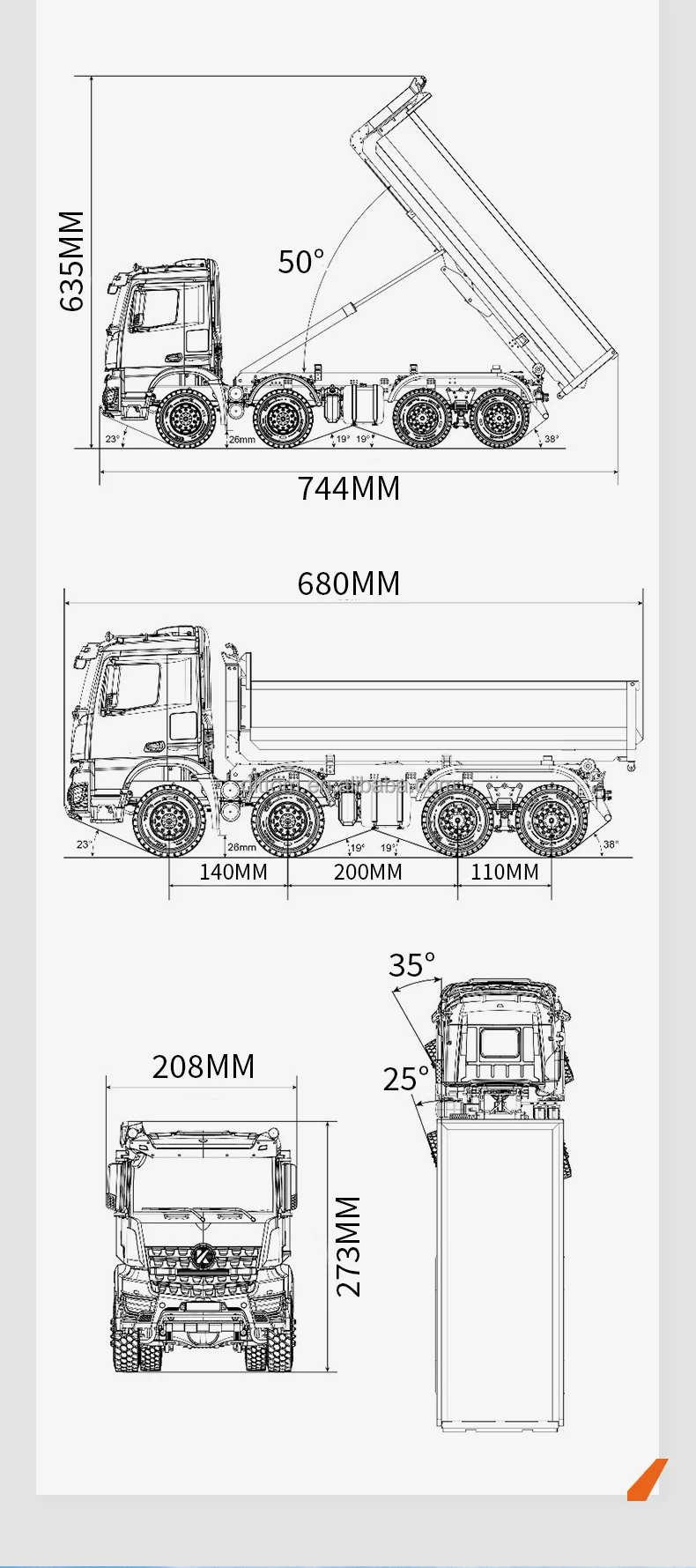 Kabolite K3365 K3366 1/14 RC Hydraulic Roll off Dumper RTR
