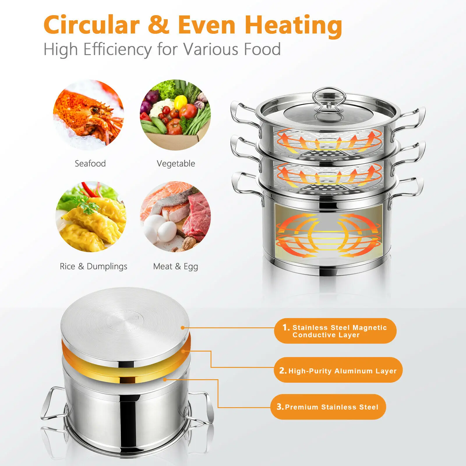 3-tier Steamer Pot - Efficient Cooking with Stainless Steel