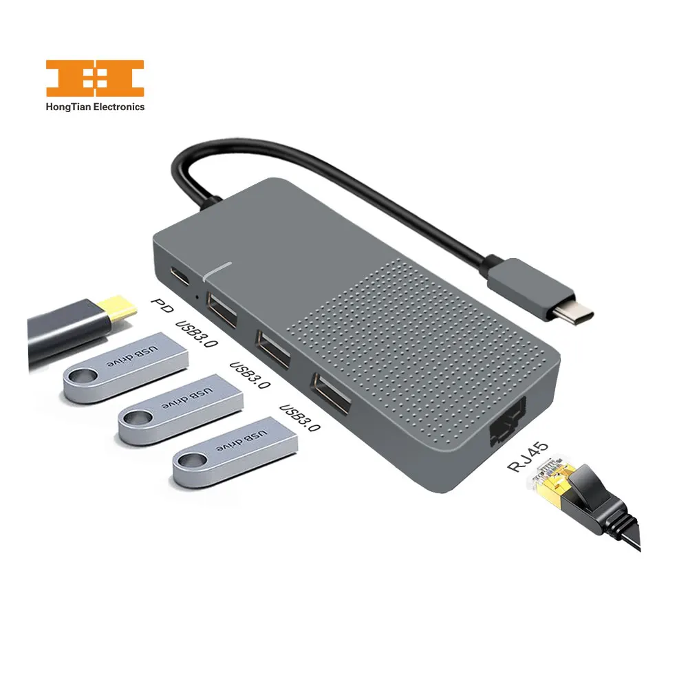 9in1 Usb C Hub With Rj45 1000m Hd-mi Vga Usb3.0x3 Tf Sd Card Reader Pd ...