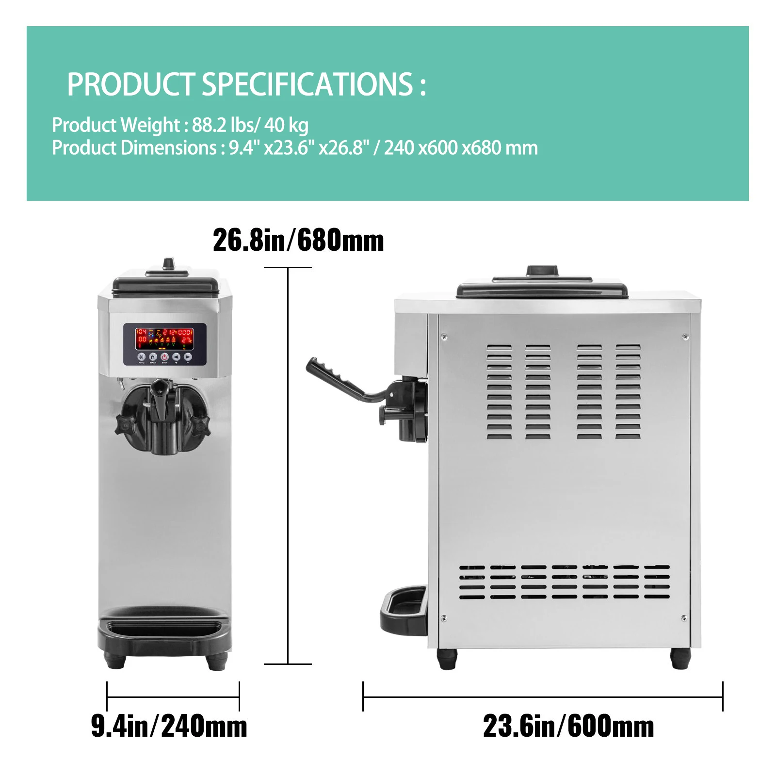 Commercial Ice Cream Maker Single Flavor Ice Cream Machine 4.7-5.3 Gal ...