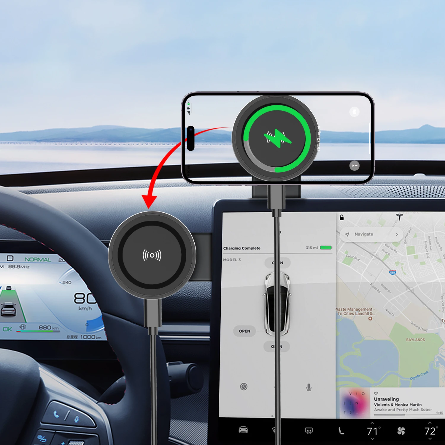 Universal 15W Wireless Charging Magnetic Car Phone Holder Stand ...