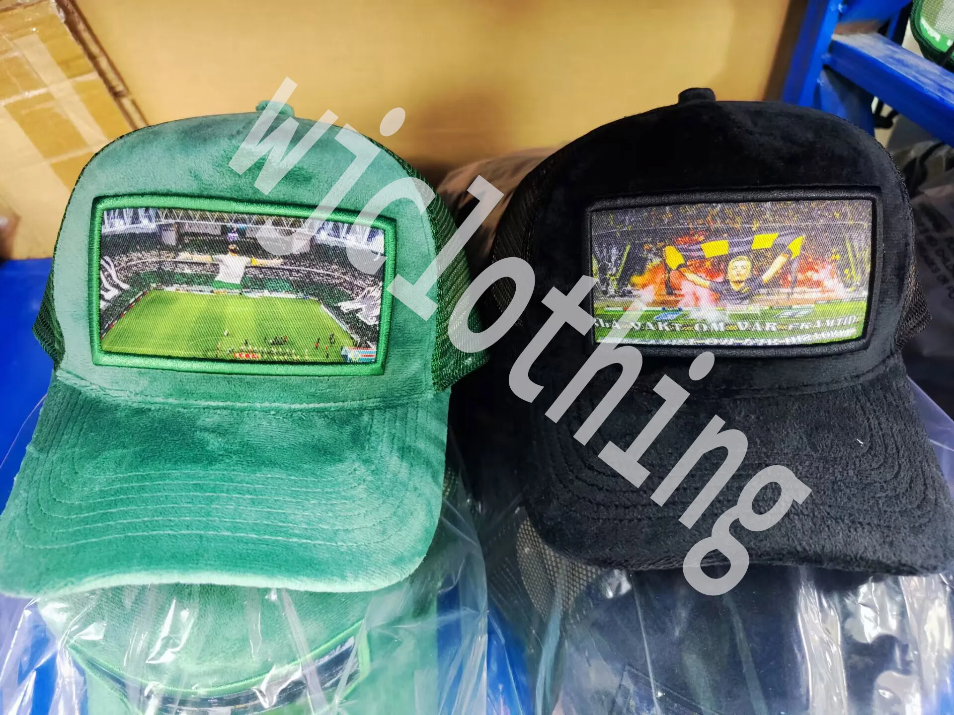 Wholesale Mesh Custom Velvet Trucker Cap - Black Velvet Hat