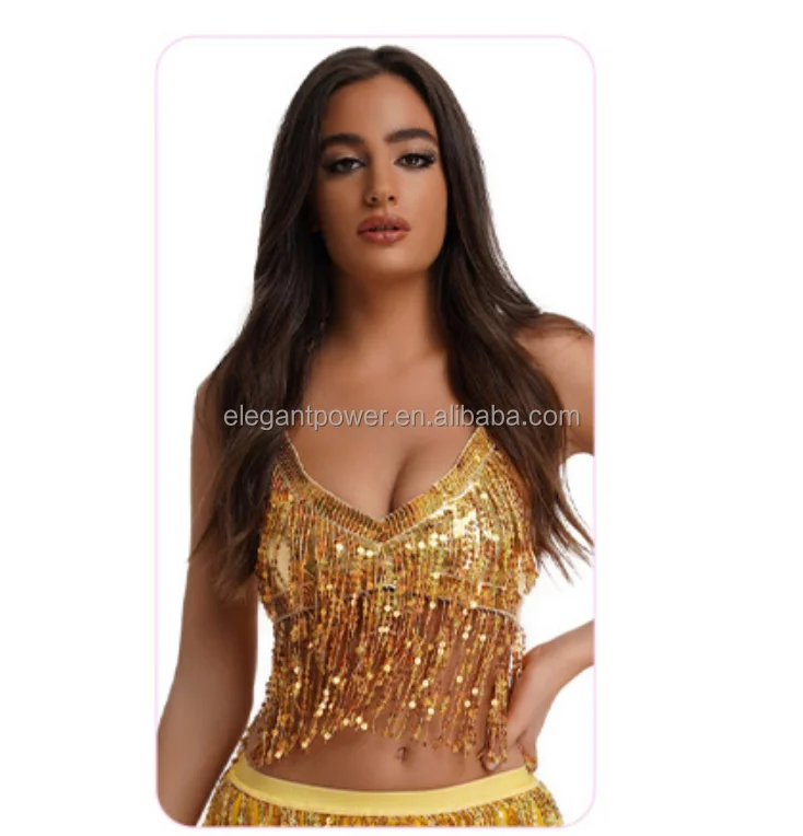 Belly Dance Hip Sequin Fringed Skirt With Bra Top Sequins Tassel Hip Scarf Rave Party Costume ...