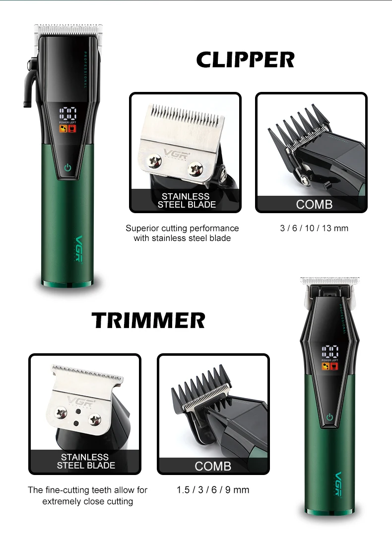 VGR V-677 Hair Cut Machine Mens Barber Rechargeable Professional Hair Clipper Trimmer Set ...