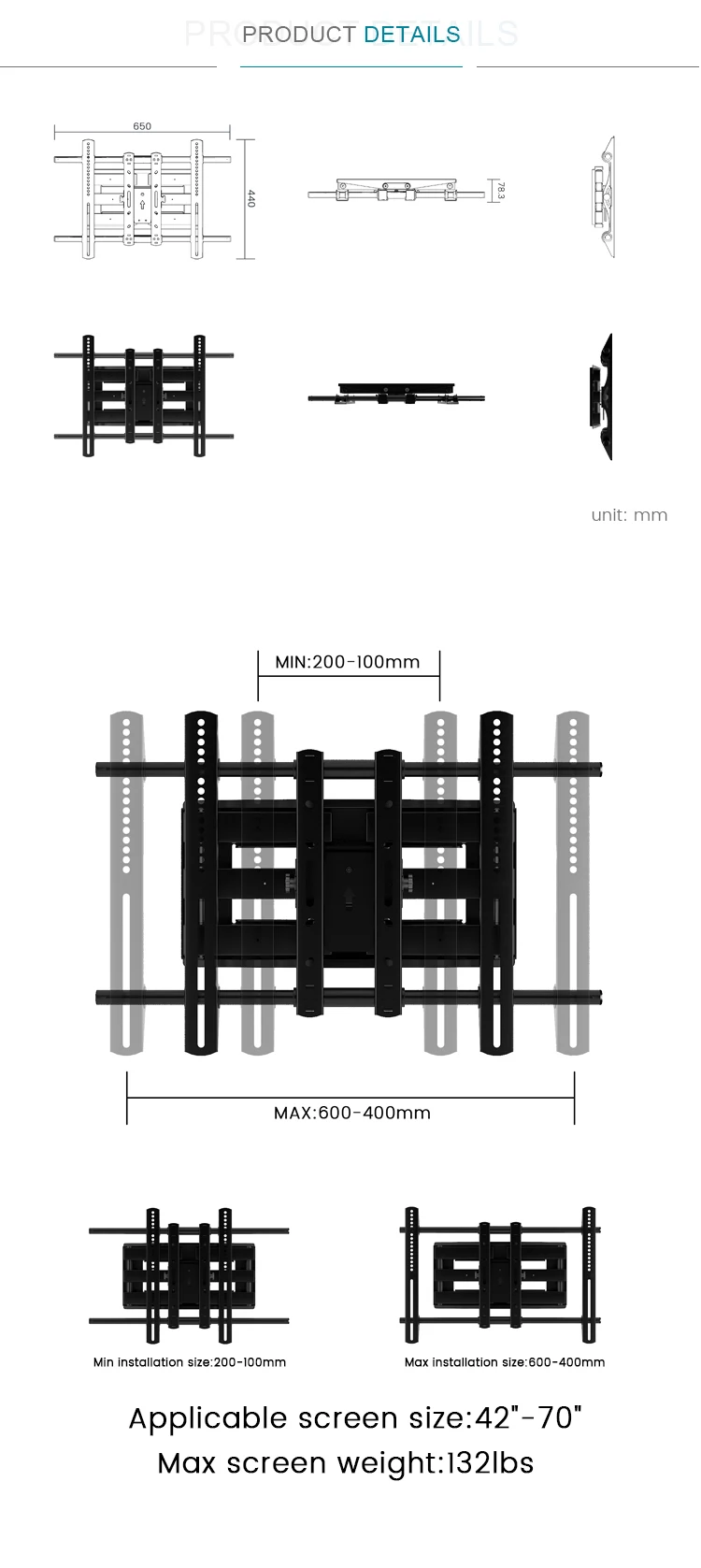 Home Modern Extendable Wall Mount Television Bench Simple Style Long ...