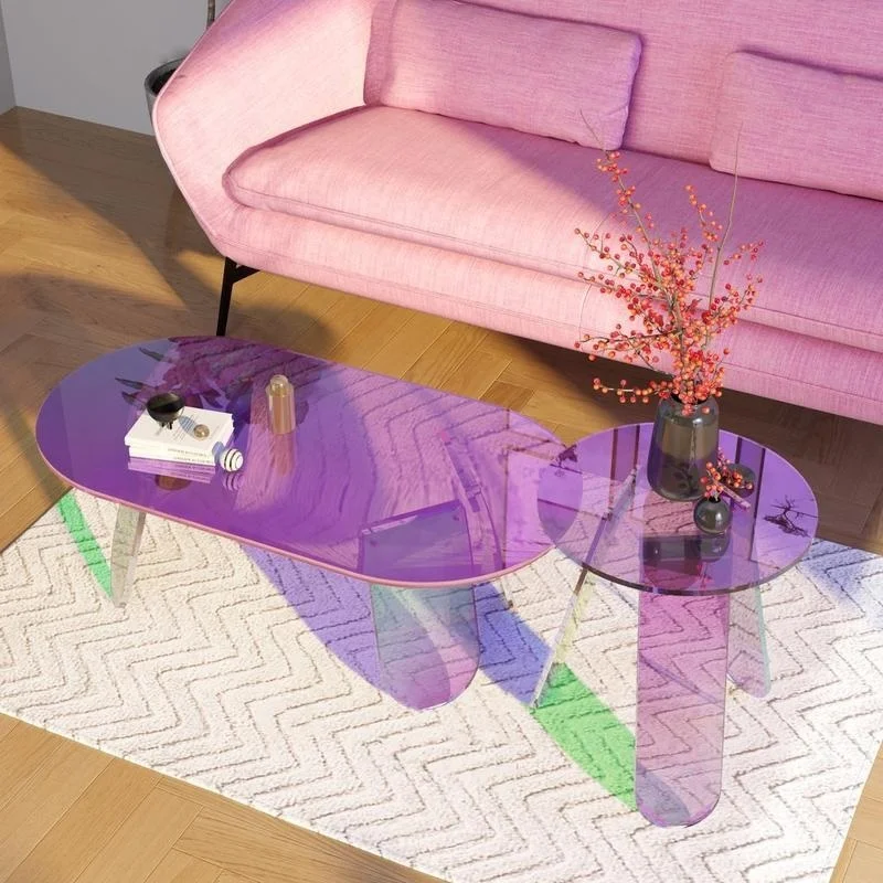 Modern Round Acrylic Rainbow Extendable Convertible Coffee Table for ...