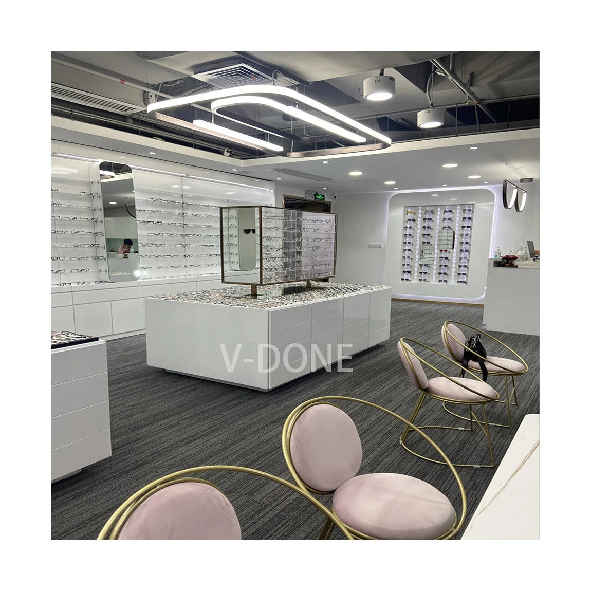 Whole Shop Custom MDF Wood Veneer Glasses Shop Design Display Stand ...