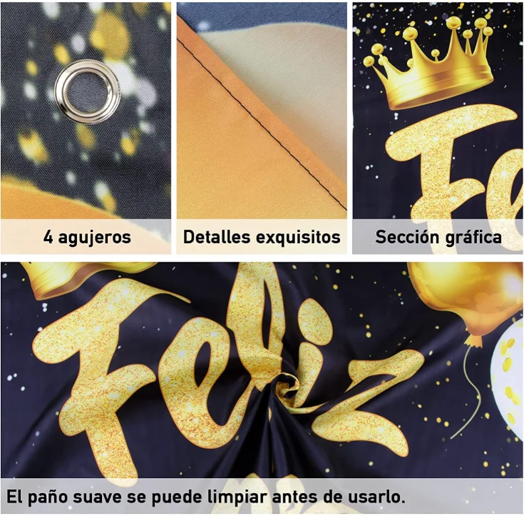 Black Gold Feliz Cumpleanos Happy Birthday Spanish Banner Poster And ...