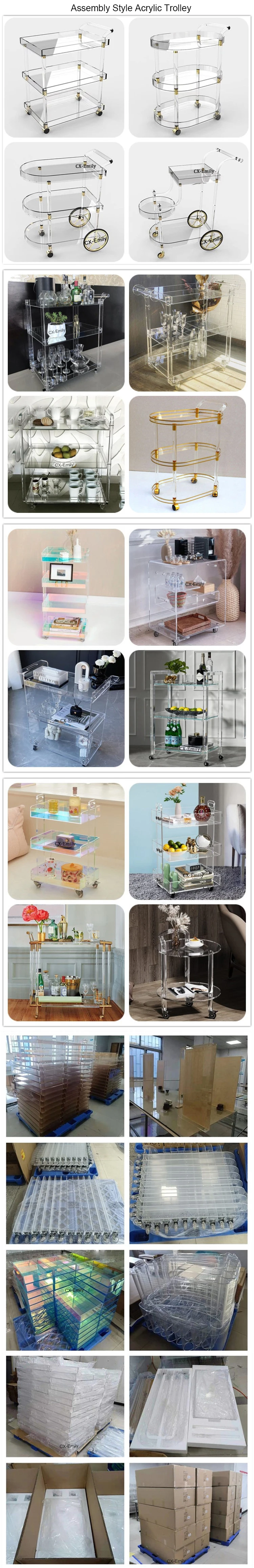 Clear Acrylic 3-Tier Bar Cart - Easy Assembly Hotel Furniture Trolley ...