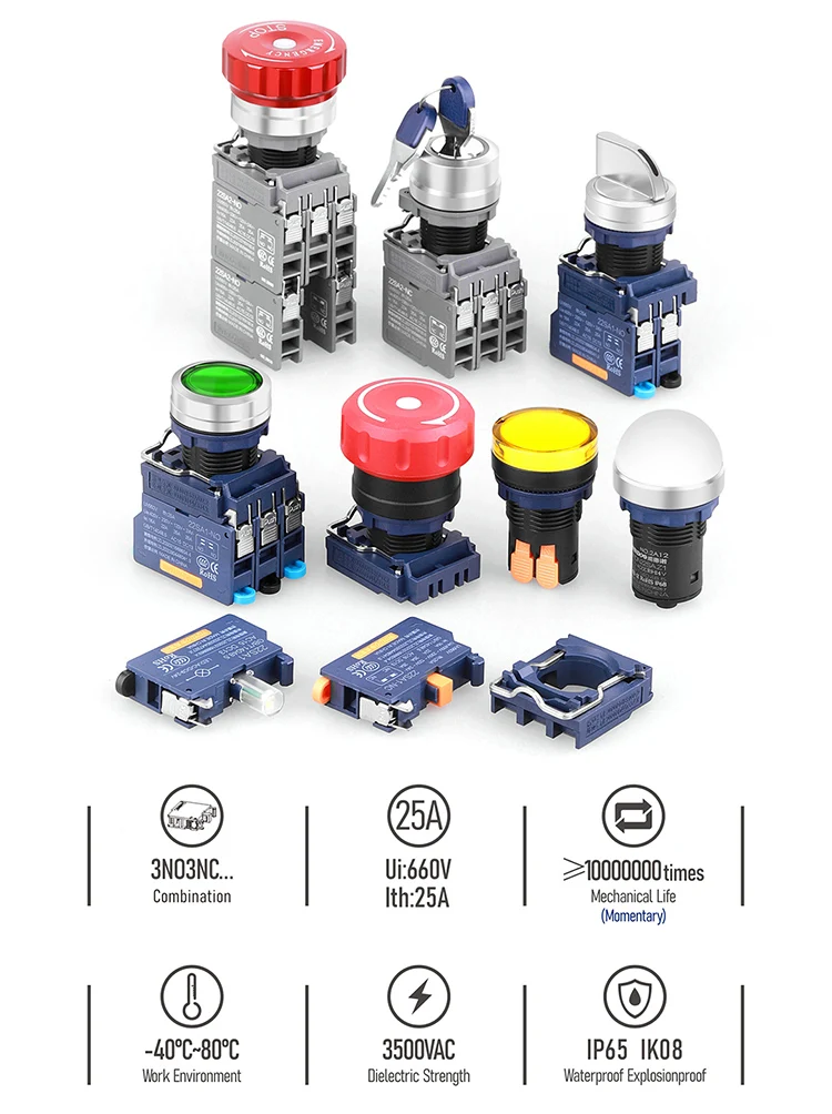 WINDOO 22mm 25A High-Power LED Illuminated Push Button Switch