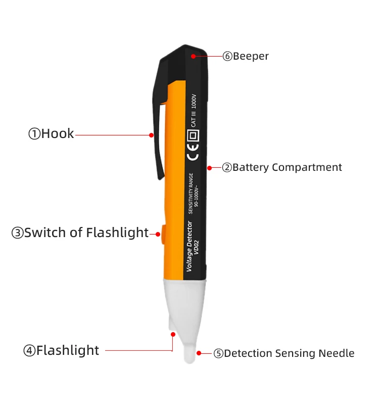 Non-Contact Dual Range Voltage Test Pen Electric Detector for Standard ...