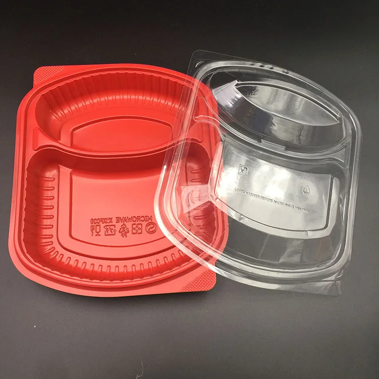 Microwavable 3-Compartment Black Bento Lunch Box Disposable PP Plastic ...