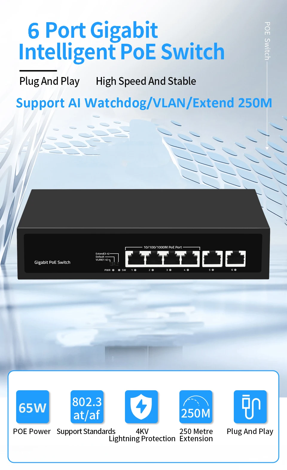 Poe Port Ethernet Switch 4ch 8ch 16ch 24ch 10/100/1000 4 Port Poe ...