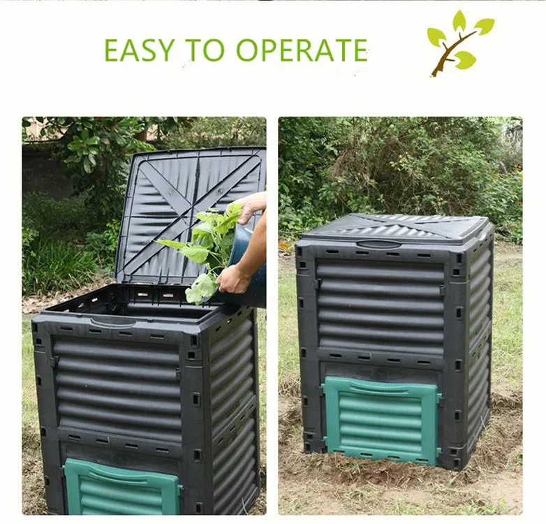 300L Outdoor Garden Compost Bin Food Plastic Composter Waste Bin ...