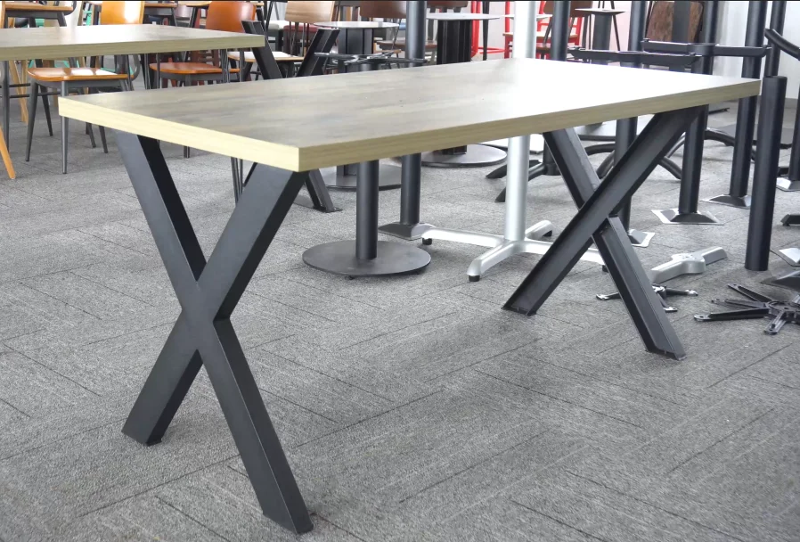 Wooden Dining Table Metal Cross Leg Iron Black Mesa Dining Room ...