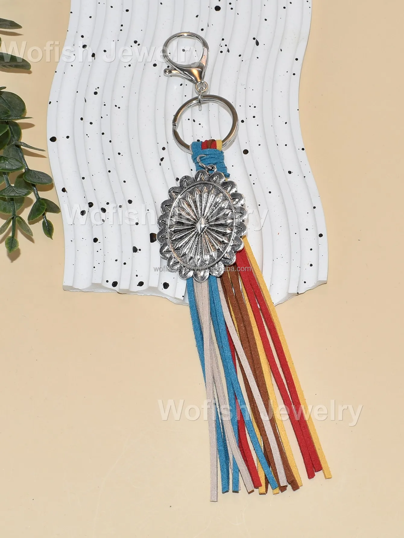 Native Beaded Keychain - Western Style Turquoise Stone Beads