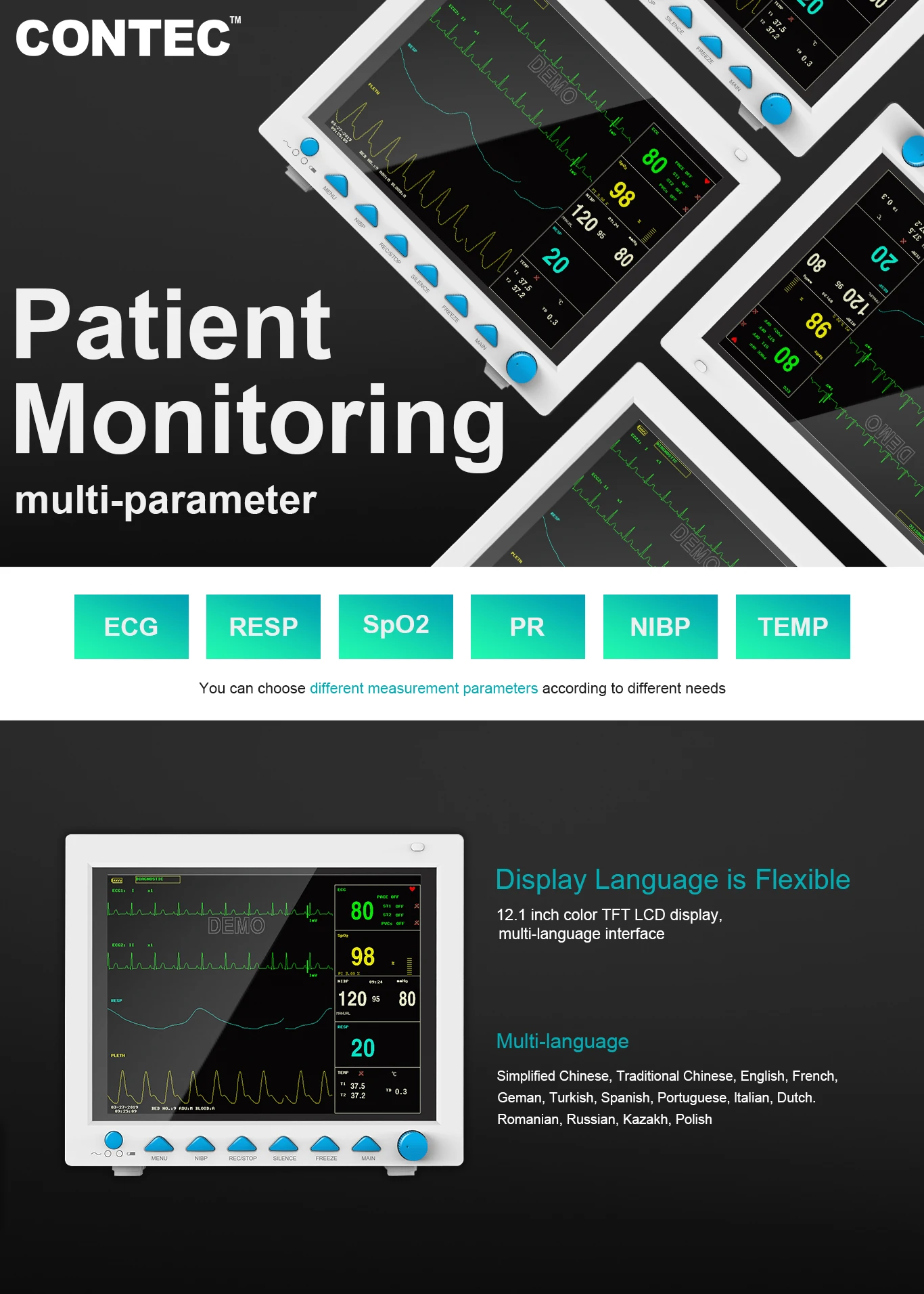 CONTEC CMS8000 Patient Monitor & Nibp/Spo2/T/ECG - oxyaider