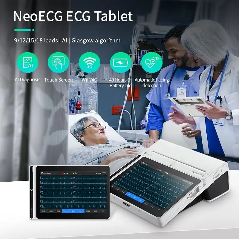 AI ECG Electrocardiogram EKG Monitor 12 Channel Digital Portable ...