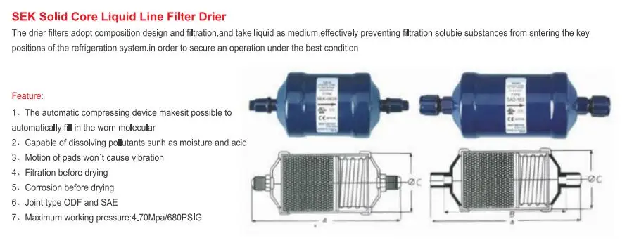 Refrigeration Liquid Line Filter Drier Chiller Spare Parts Suction Line ...