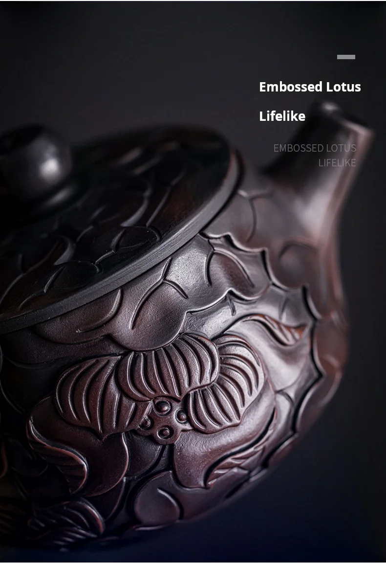 Handmade Purple Clay Pottery Teapot with Xianglong Carving