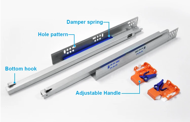 Heavy Duty Loading Two Sections Undermount Slide 250mm-550mm Push To ...