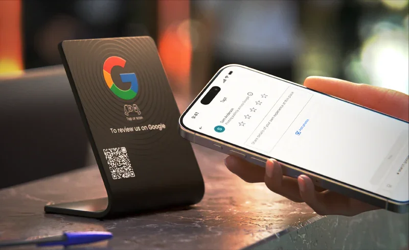 Custom Printing QR Code Google Review White NFC Card Stand