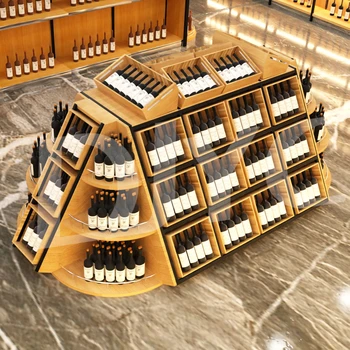 Wooden Display Gondola For Wine Shelf Rack Gondola Wine Shelving Racks Supermarket Shelf Red ...