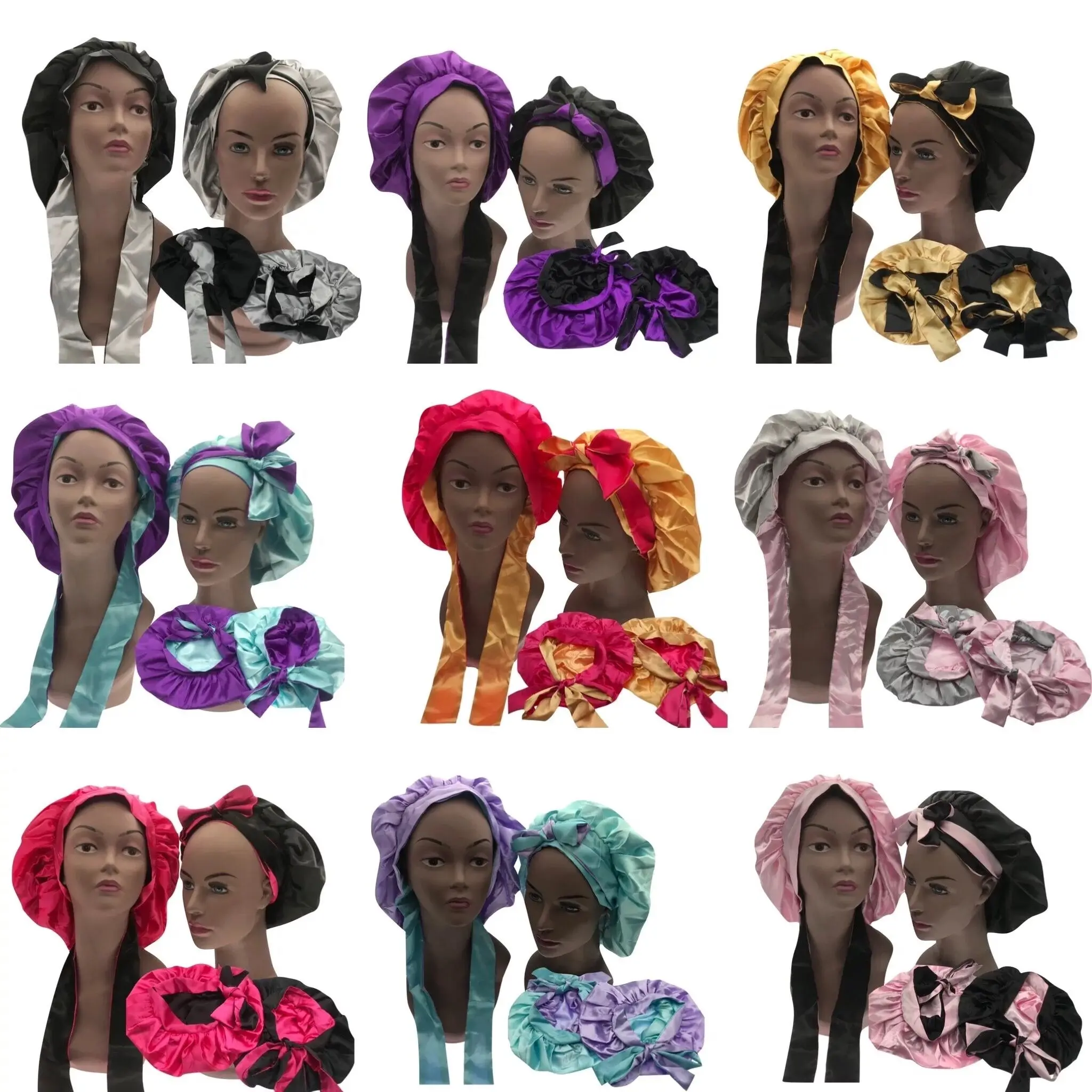 Women's Large Braid Satin Hair Bonnets - Adjustable & Stylish