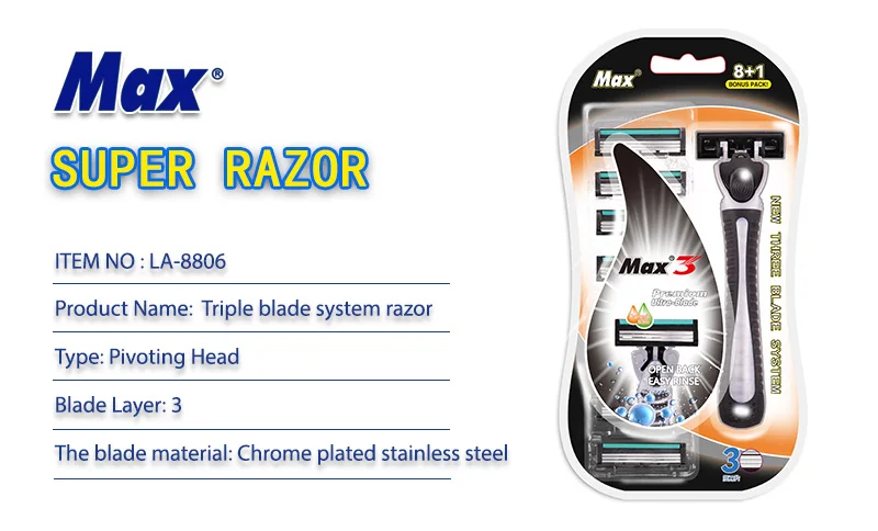 Triple Blade System Razors 1 Handle +8 Free Cartridges| Alibaba.com