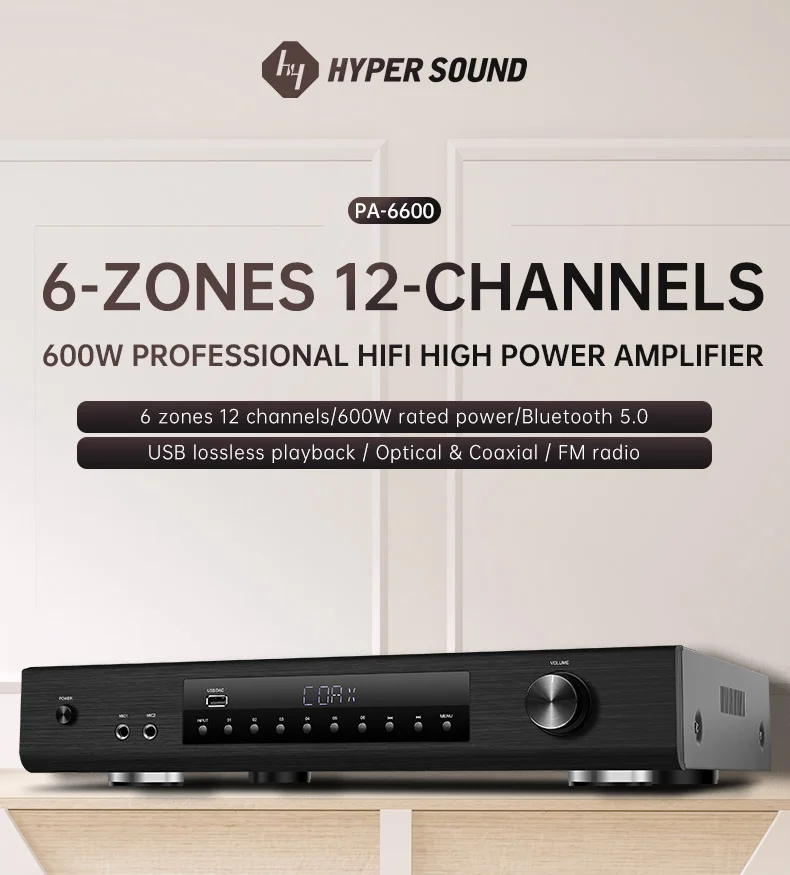 High Power 6 Zone 12ch Amplifier - Hyper Sound PA-6600