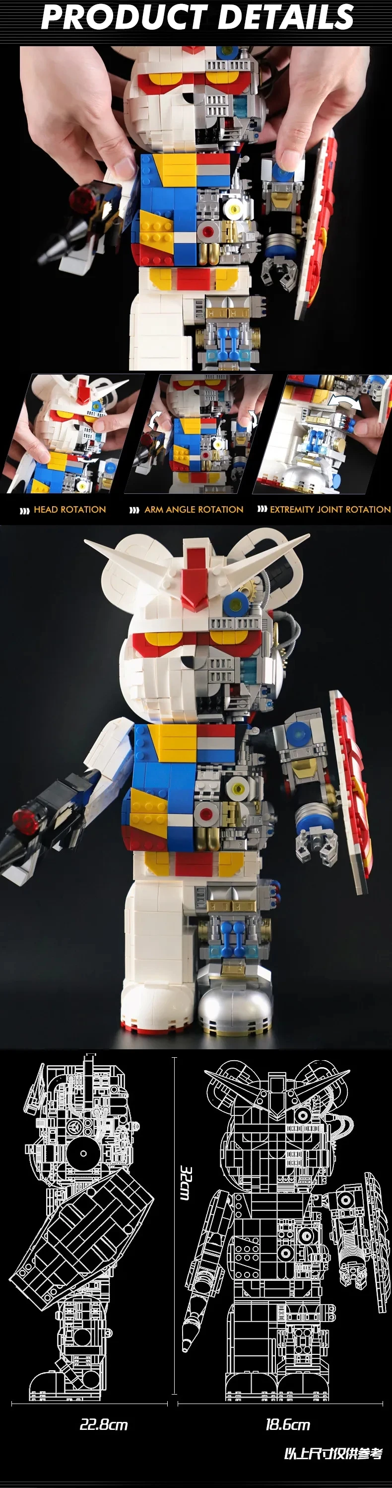 188002 Moc Creative Gundam 400% Mechanical 3d Half-body Robot Violent ...