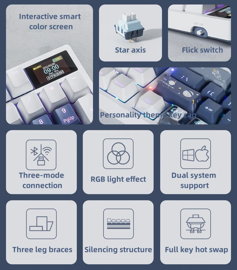 Custom White Mechanical Gaming Keyboard Kit 98 Wireless Bluetooth ...