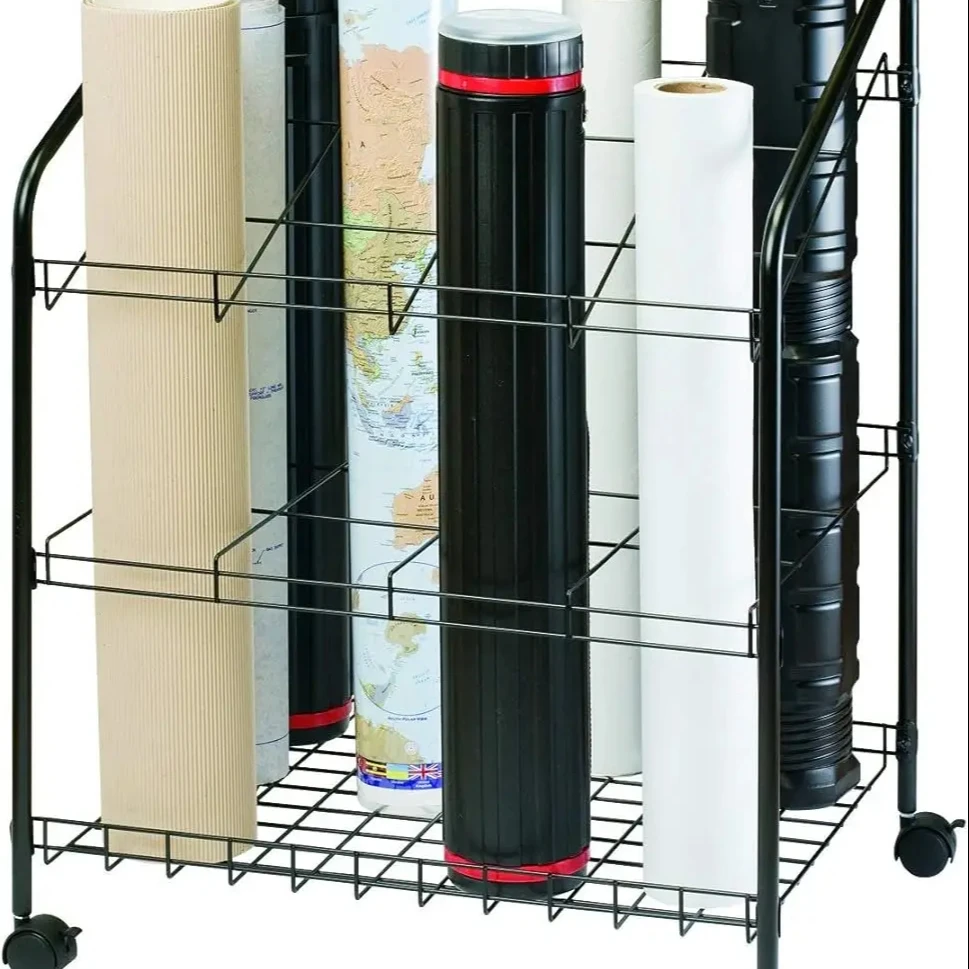 Rolled Map Stand Wire Bin Roll File Blueprint Storage Rack Holder With ...