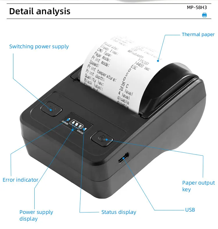 Customization Receipt Wireless Thermal 58mm Portable Series Printers Mini Potable Receipt Usb ...