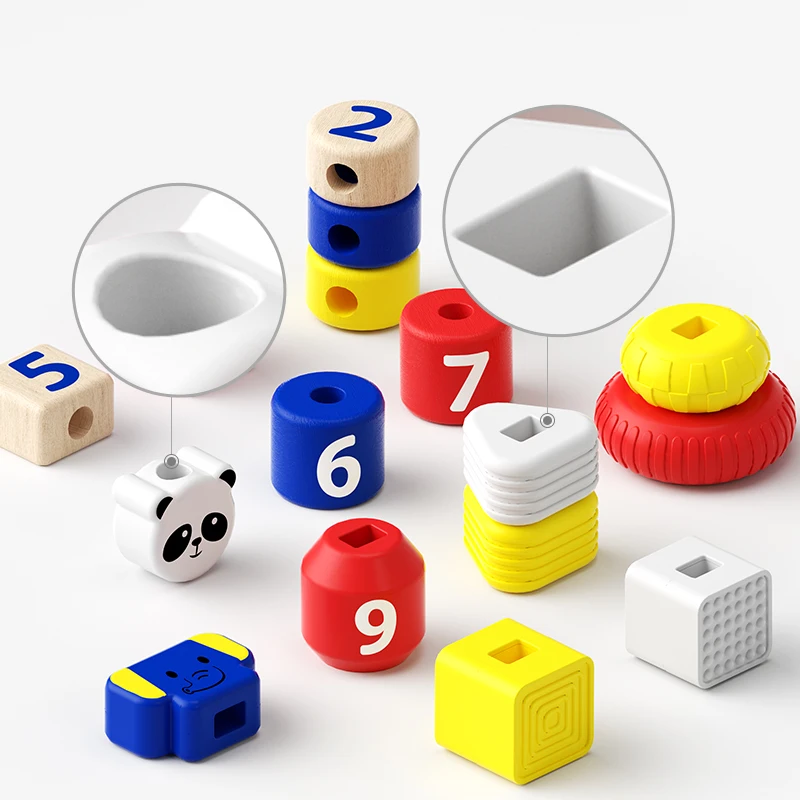 Kids Montessori Diy Colored Wooden Cartoon Making Shaped String ...