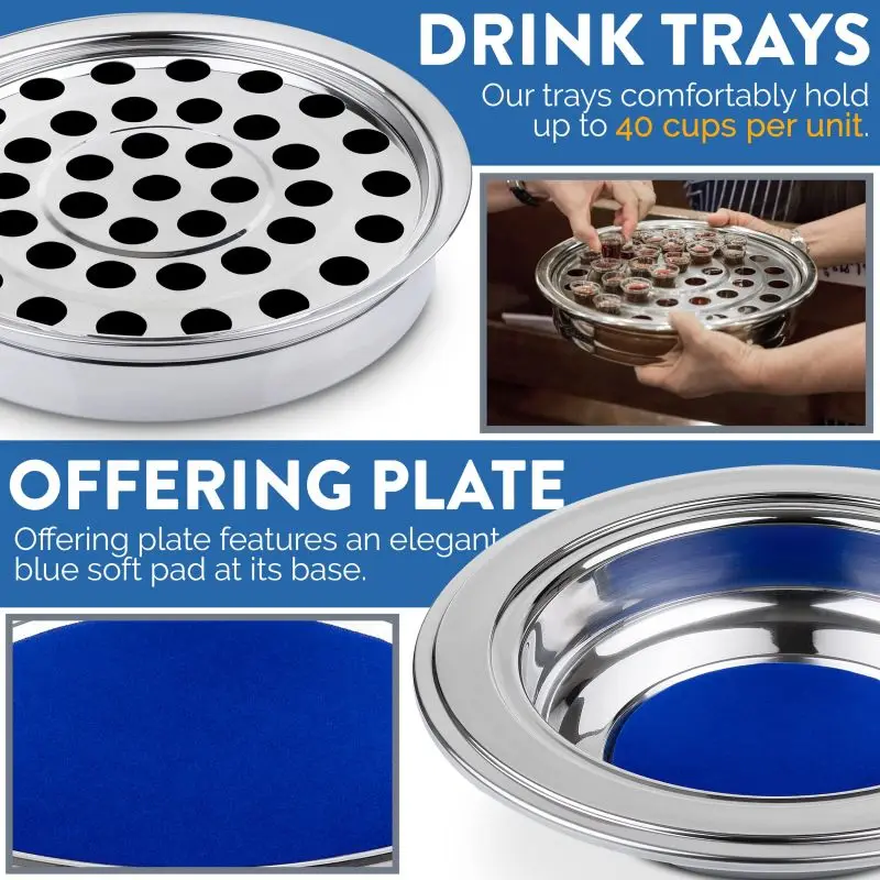 Stainless Steel Offering Plates Holy Communion Cups And Tray For Church ...