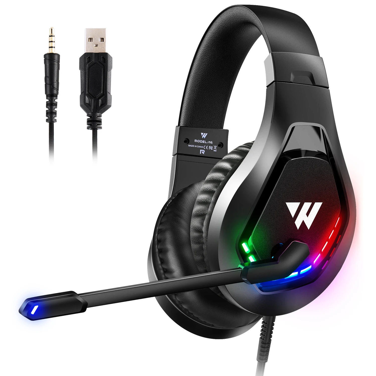 M6 Gaming Headphones Wired RGB Computer Gamer Headset for PS4 Xbox One ...
