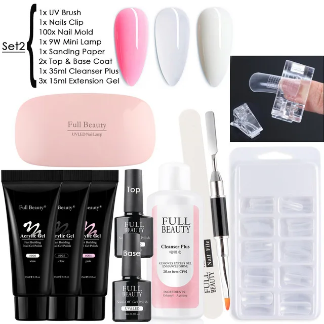 Poly Gel Nail Kit With Uv Led Lamp Gel Extension Nail Kit With Base And ...