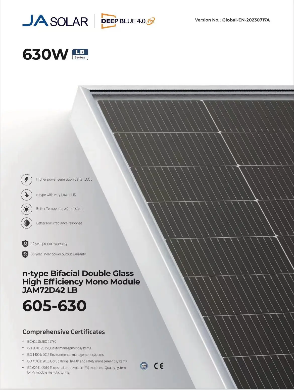Ja Solar Panel 630w N-type Bifacial Double Glass High Efficiency Moon ...