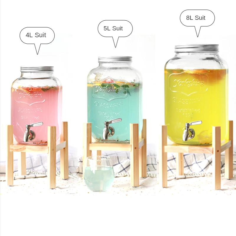 5 Liter Glass Huge Mason Jar with Tap Glass Beverage Drinking Dispenser ...
